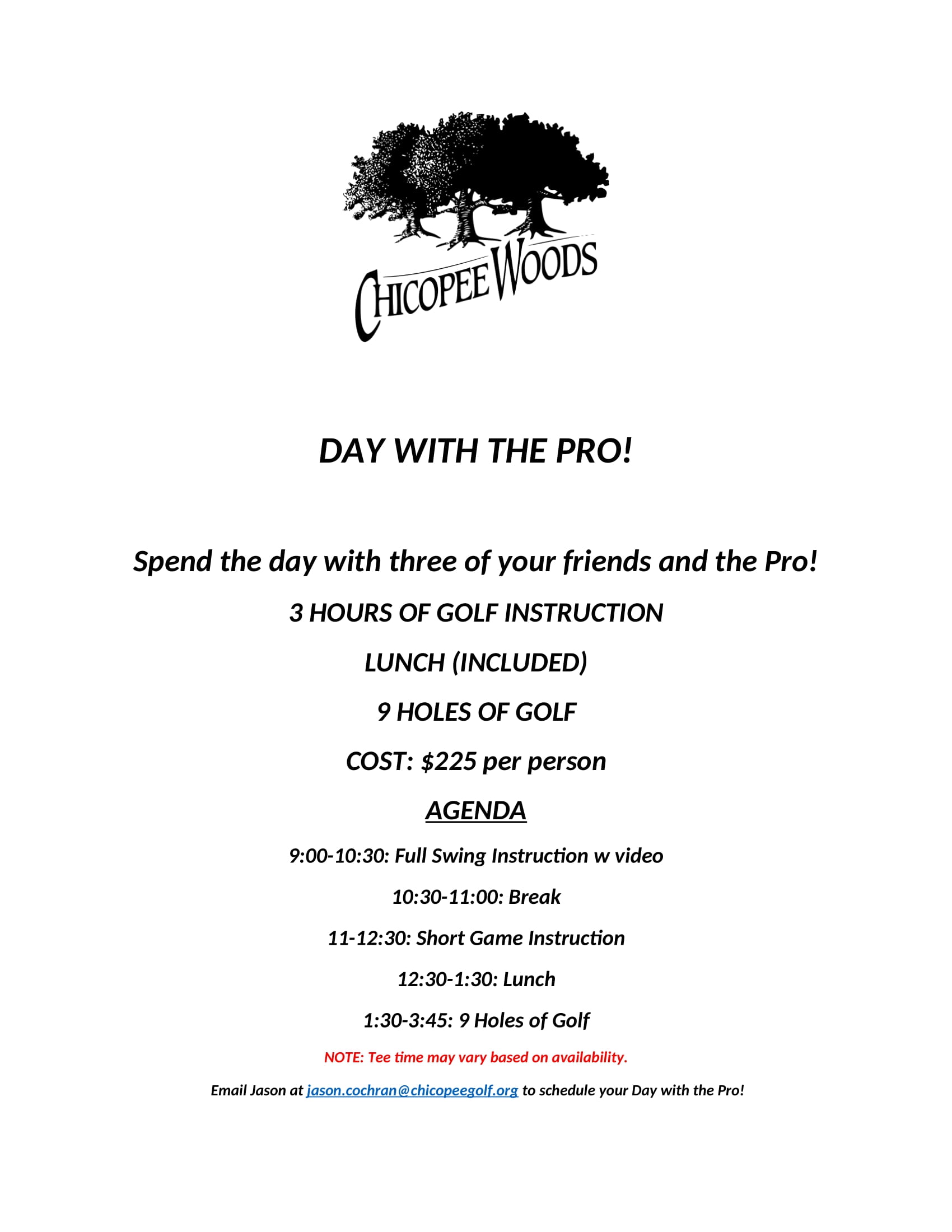 Day With The Pro - Chicopee Woods Golf Course